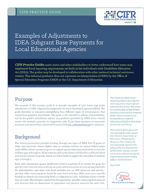 Examples of Adjustments to IDEA Subgrant Base Payments for LEAs ...