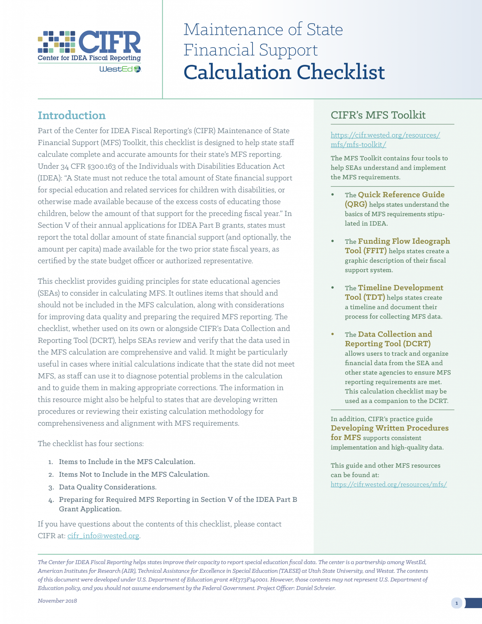 Maintenance of State Financial Support Calculation Checklist – Center ...