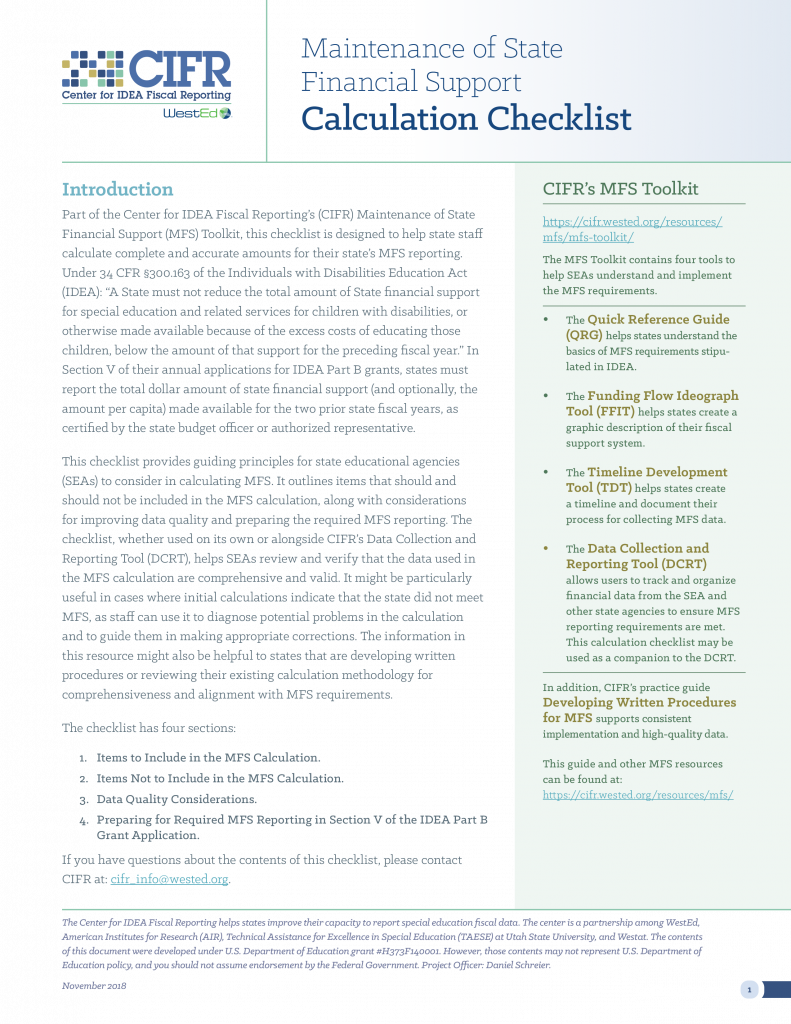 Maintenance of State Financial Support Calculation Checklist – Center ...