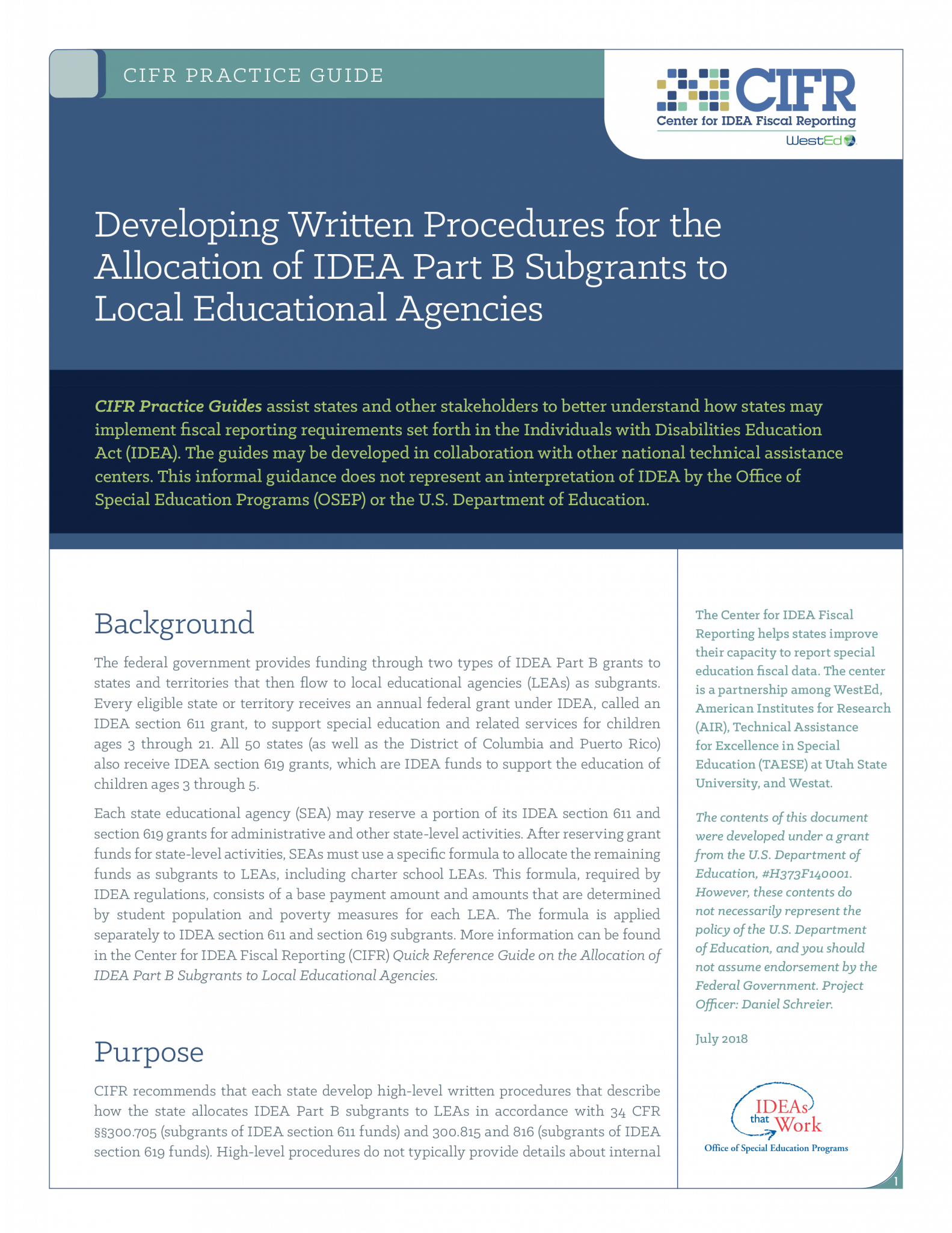 Developing Written Procedures for the Allocation of IDEA Part B ...