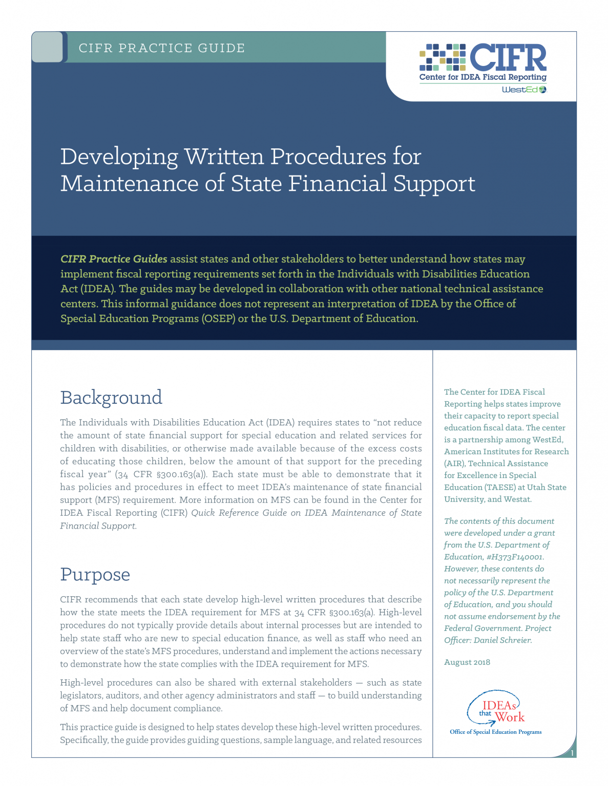 Developing Written Procedures for Maintenance of State Financial ...