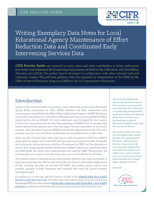 Writing Exemplary Data Notes for Local Educational Agency Maintenance ...