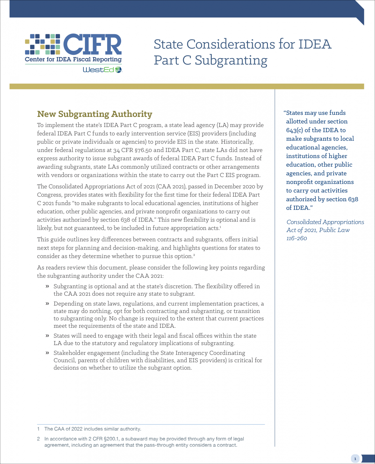 State Considerations for IDEA Part C Subgranting – Center for IDEA ...