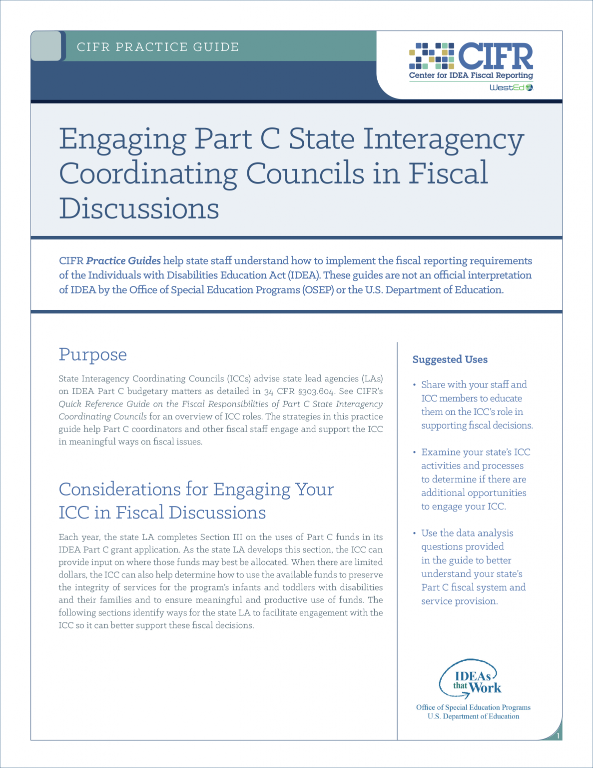 Engaging Part C State Interagency Coordinating Councils in Fiscal ...