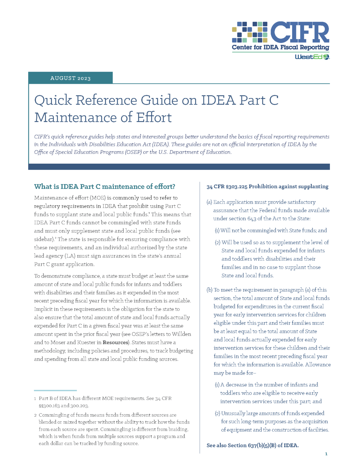 Quick Reference Guide on IDEA Part C Maintenance of Effort – Center for ...