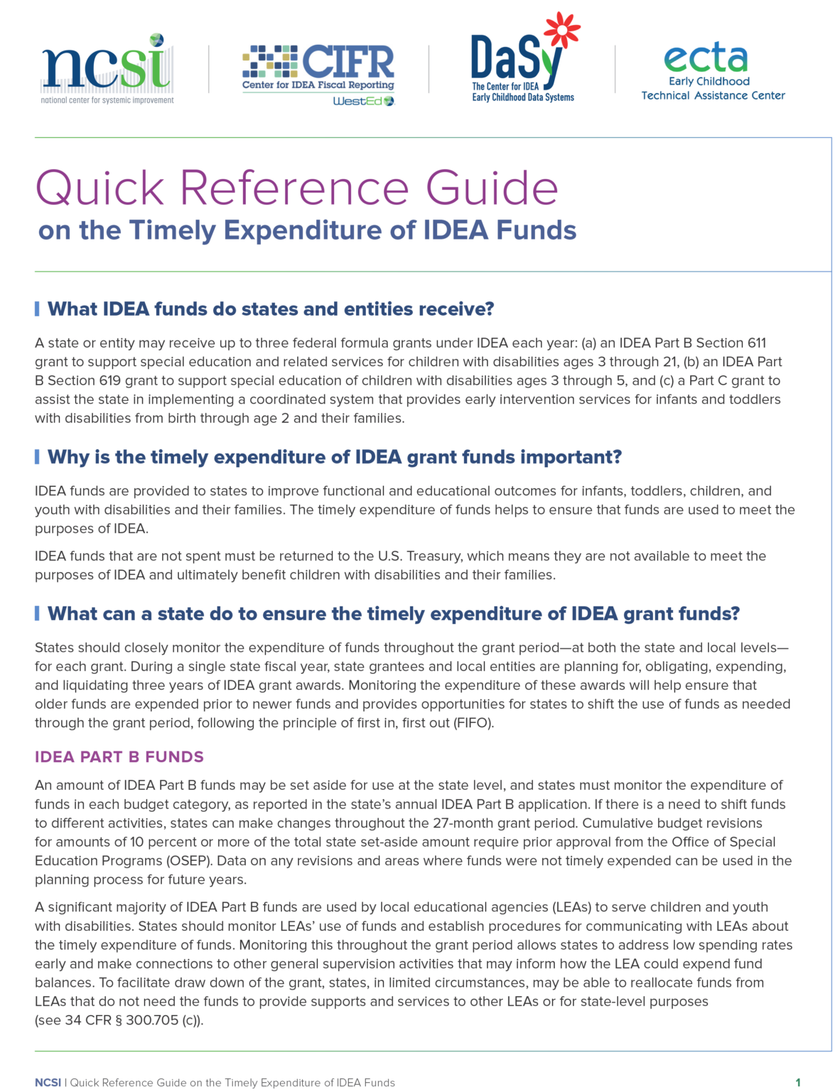 Quick Reference Guide on the Timely Expenditure of Funds – Center for ...