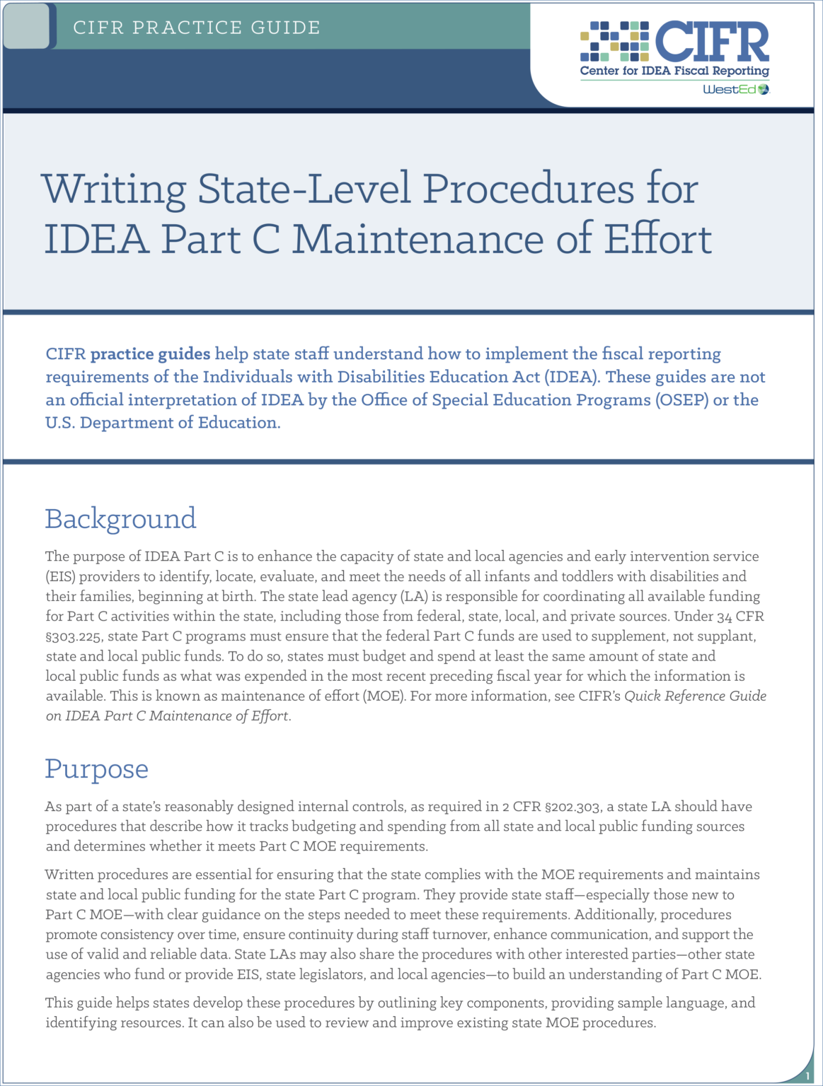 Writing State-Level Procedures for IDEA Part C Maintenance of Effort ...